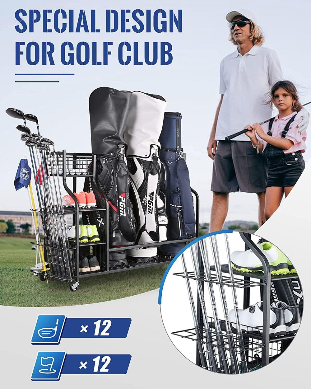 Mythinglogic 3 Golf Bags Storage Organizer-Extra Large Size Fits 3 Ful