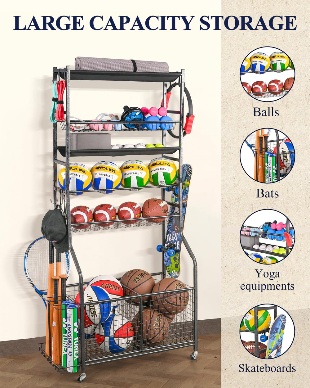Mythinglogic Sports Equipment Garage Organizer,Garage Ball Storage for